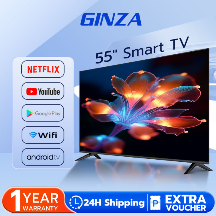 GINZA SMART TV 50 55 inches Android 9.0 TV Large inch 1080p Flat Screen ...