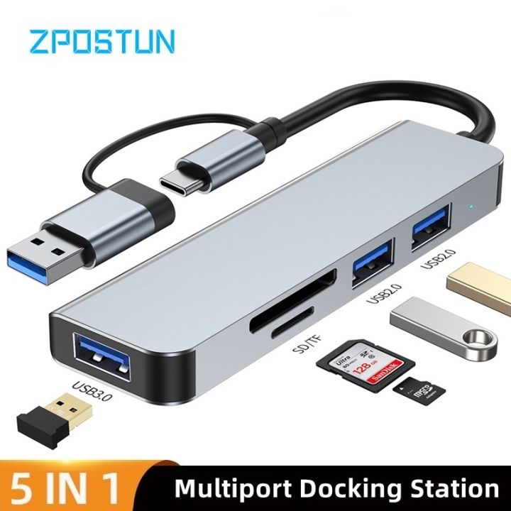 5-IN-2 USB C HUB Type-C OTG Adapter USB 3.0 Multiport Splitter With TF ...