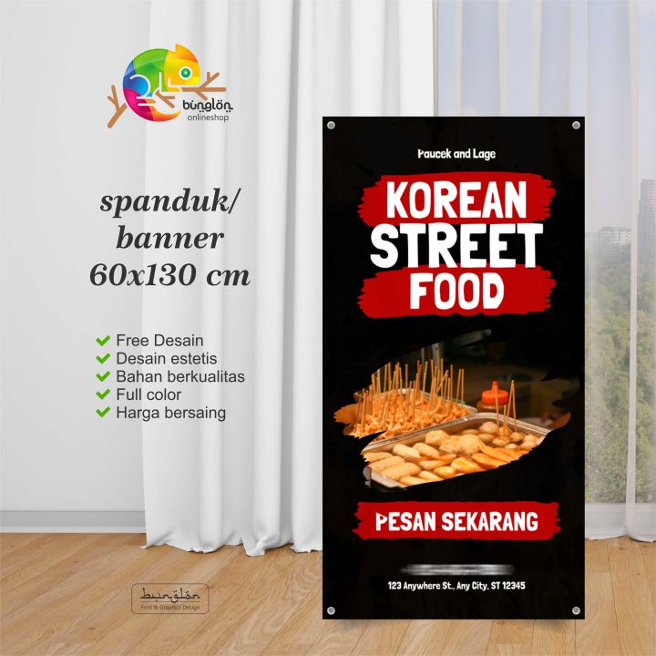 Spanduk Banner Merah Putih Minimalis Promosi Makanan Korean Street Food ...