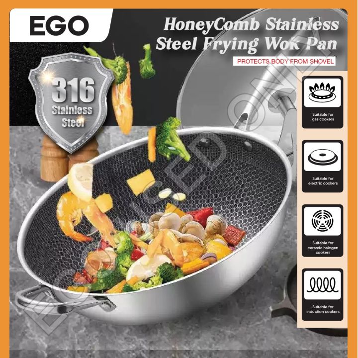 316 Stainless Steel Non-Stick Wok 3D Honeycomb Stainless Steel Frying Wok Pan | Lazada