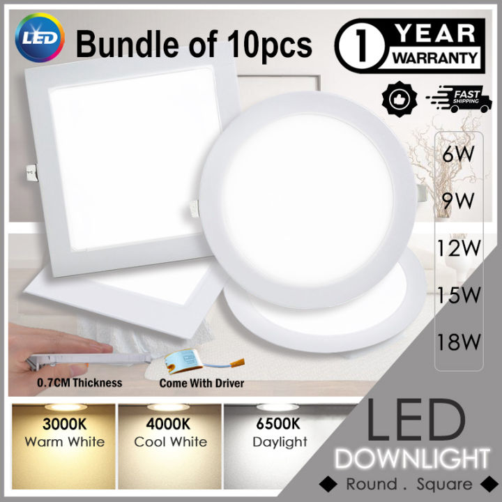 Slim Round Square LED Downlight Panel Light 6W 9W 12W 15W 18W (Bundle ...