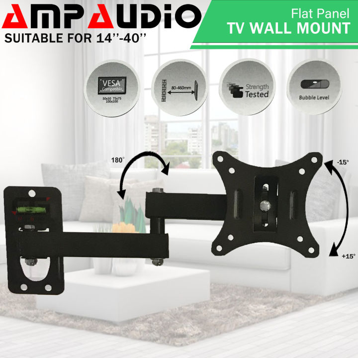 14''-42'' Adjustable Tilt -15°~+15° Swivel 180° TV Wall Mount Bracket ...