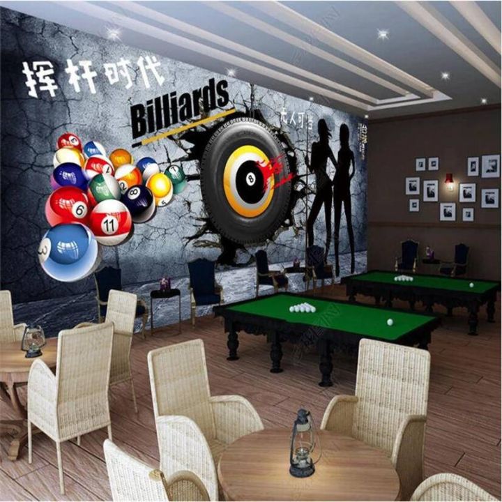 Custom Size and Text Billiard Image Wall Paper Billiards Room Retro ...
