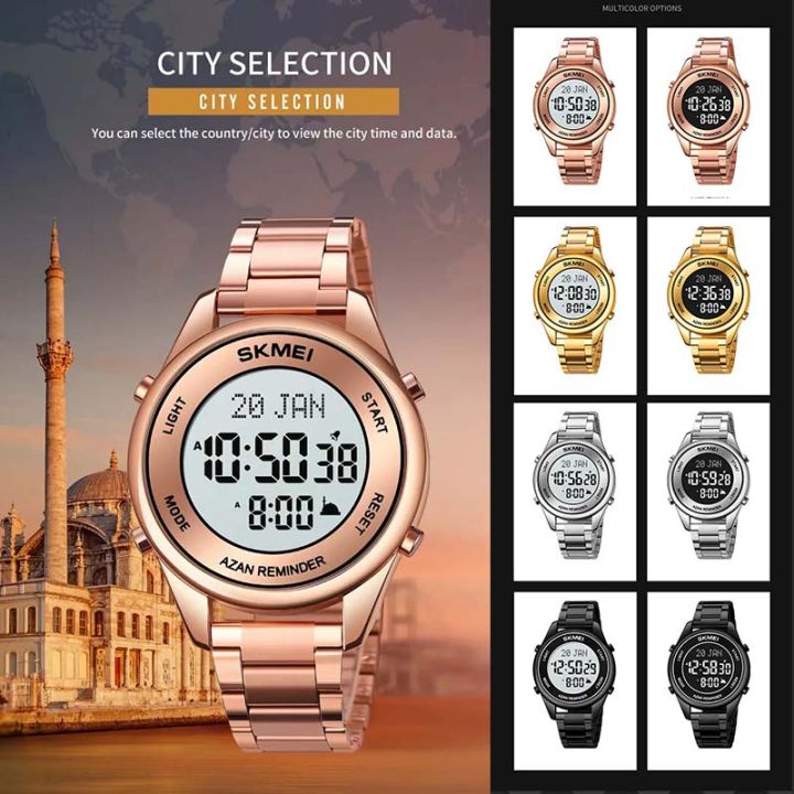 Montre homme Stainless Steel Muslim Azan Men Watch for Prayer with ...