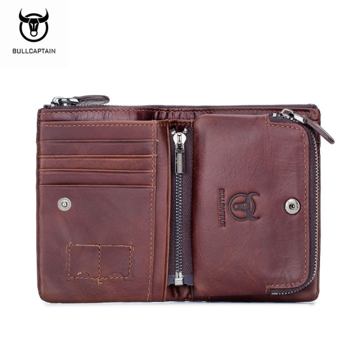 BULLCAPTAIN 100% Genuine Leather Men's Wallet Zip Retro Coin Purse ...