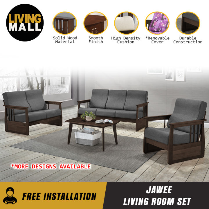 Living Mall Jawee Living Room Set Wooden Sofa Set with Coffee Table in ...