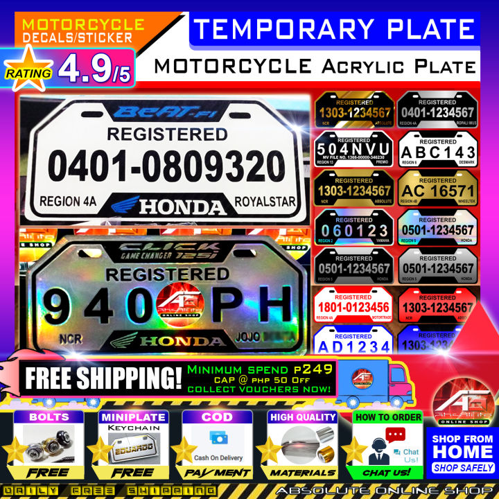 ACRYLIC MOTORCYCLE TEMPORARY PLATE (#2) - CUSTOMIZED | Lazada PH
