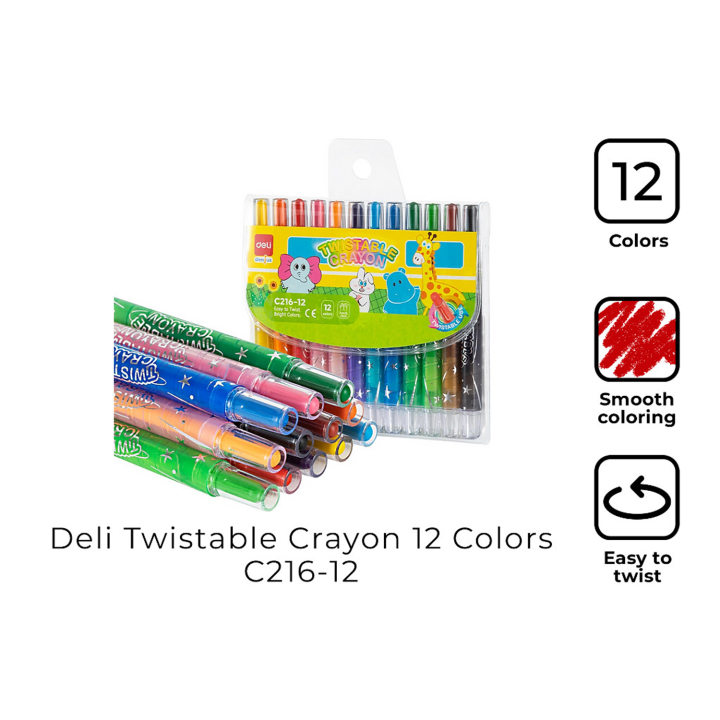 Deli Twistable Crayon 12 Colors C216-12 | Lazada PH