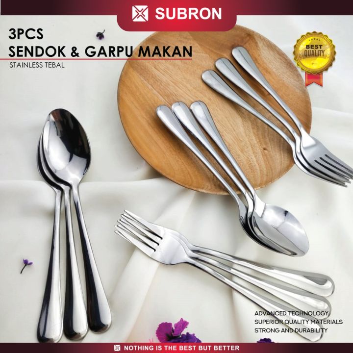 SUBRON 3Pcs Sendok Garpu Makan Hotel Besar dan Standar Stainless Tebal ...