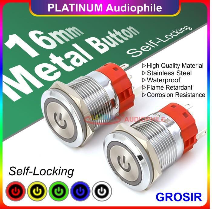 METAL PUSH BUTTON SWITCH 16MM + LOGO | LOCK LATCHING | STAINLESS STEEL ...