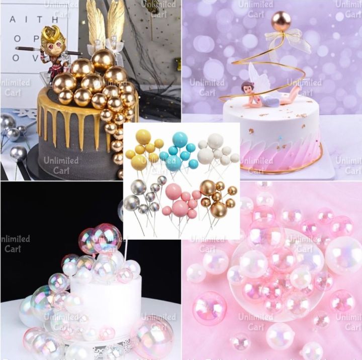 Balls Cake Topper Gold Silver White Pink Blue Yellow Decoration ...