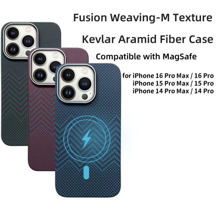 ＜918＞Kevlar Carbon Fiber Case for iPhone 16/15/14 Pro Max with MagSafe ...