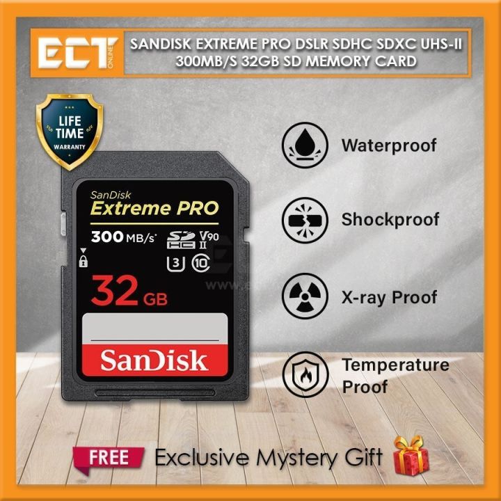 Sandisk Extreme Pro DSLR SDHC SDXC UHS-II 300MB/s 32GB / 64GB / 128GB SD Memory Card | Lazada