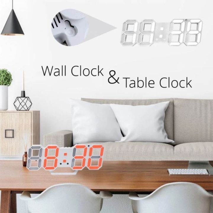 3D Table LED Digital Clock Pink Living Room Wall Electronic USB Battery ...