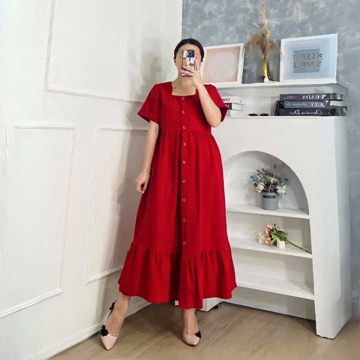 Dress Crinkle Airflow Full Kancing Premium Daster Susun Crinkle Airflow ...