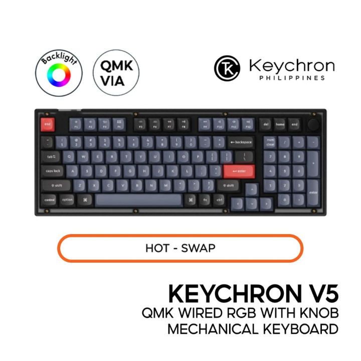 Keychron V5 Knob QMK Mechanical Keyboard, Frosted Black, 96% Layout ...