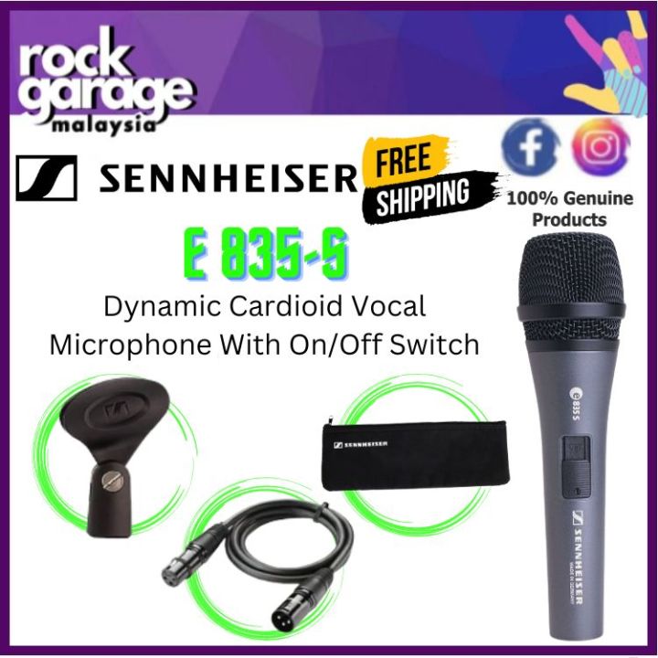Sennheiser E 835-S Dynamic Cardioid Vocal Microphone with On/Off Switch FREE Mic Cable ( E835S ...