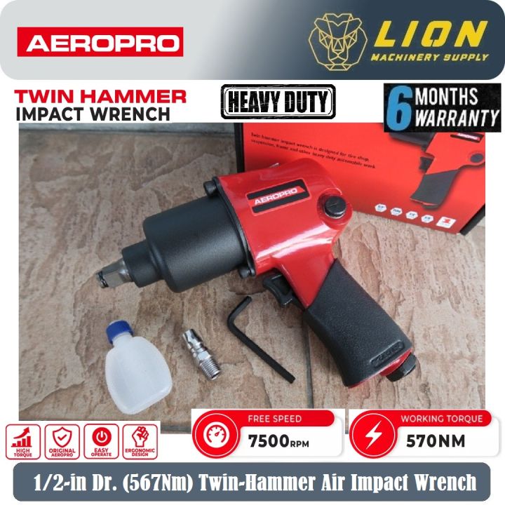 Aeropro 1/2-in Dr. (567Nm) Twin-Hammer Air Impact Wrench Model 7430 - Heavy Duty - 6 Months ...