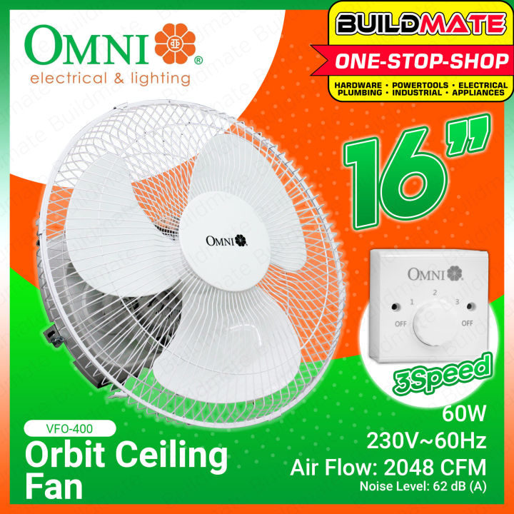 OMNI Ceiling Mounted Orbit Electric Fan 16" Inch 3 Speed Settings House Fan Variable Length ...