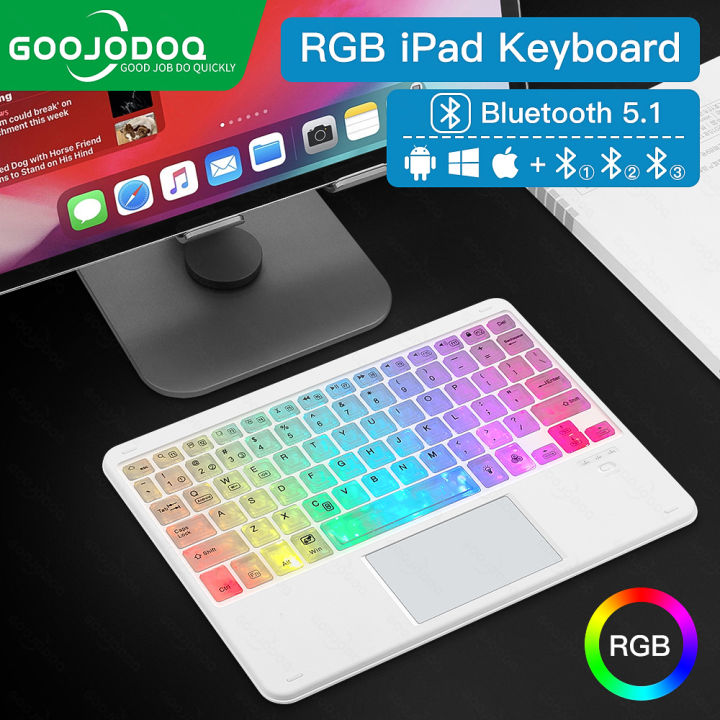 GOOJODOQ Bluetooth Wireless Keyboard Clear Crystal RGB LEDWith Touchpad ...