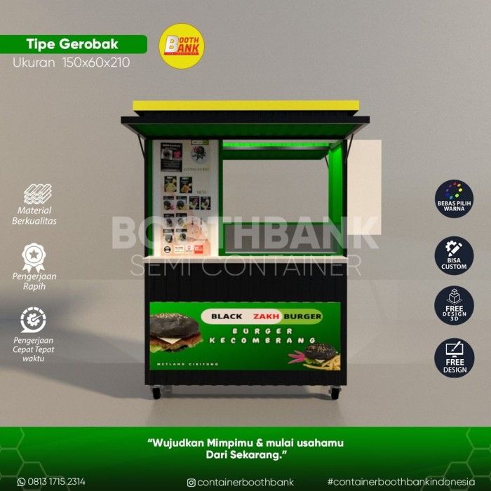 Gerobak Container Ukuran 150 x 60 Untuk Jualan Burger / Kebab Custom ...