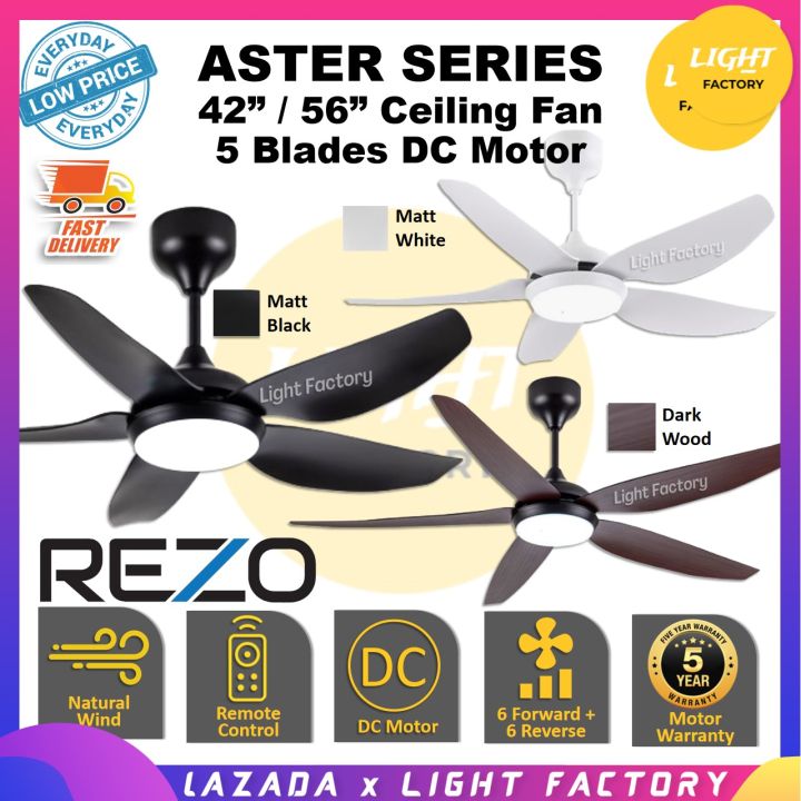 REZO ASTER 42" | 56" 3 Colour LED LIGHT DC CEILING FAN 12 Speed Remote Control Matte Black/White ...