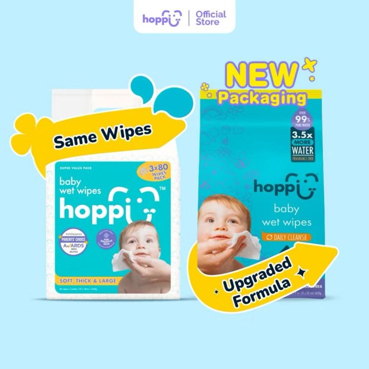 HOPPI 80 WIPES BABY WET WIPES PREMIUM 99% | Lazada Singapore