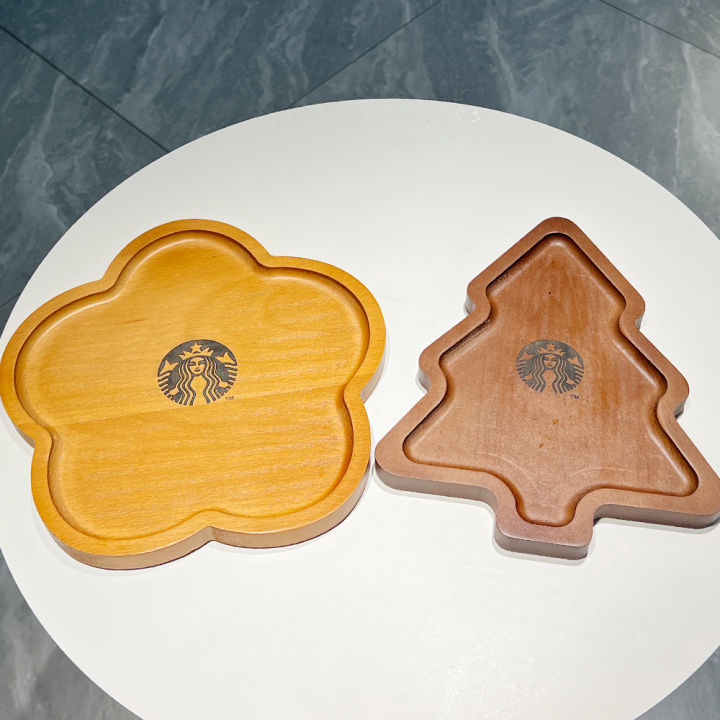 South Korea Starbucks Cup plate dessert plate fruit plate wooden tray ...