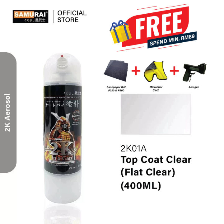 Samurai Spray Paint Flat Clear 2K Coating 2K01A Aerosol Cat Motor & Kereta Spray Tin Clear Matte ...