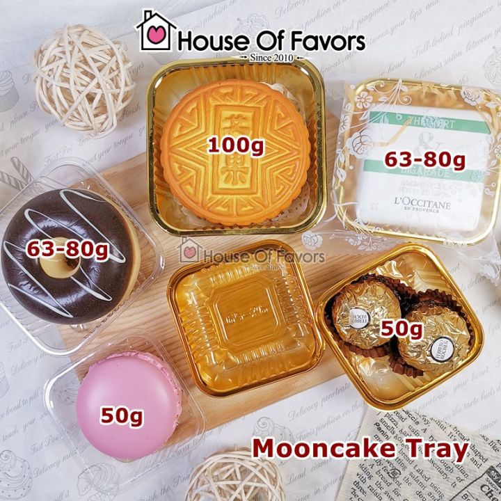 100pcs Plastic Mooncake Tray 50g 80g 100g Gold Color Transparent Pastry ...