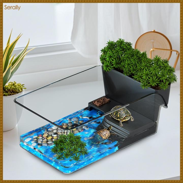 Serally Small Turtle Tank Decorative Multi Function with Bask Black ...