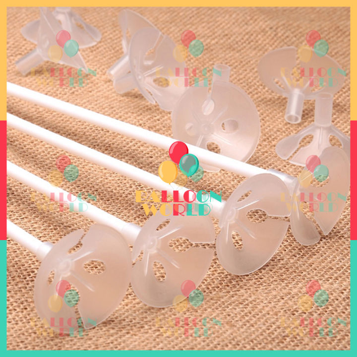 BALLOON WORLD 35cm Transparent Plastic Balloon Stick and Cup for Foil ...