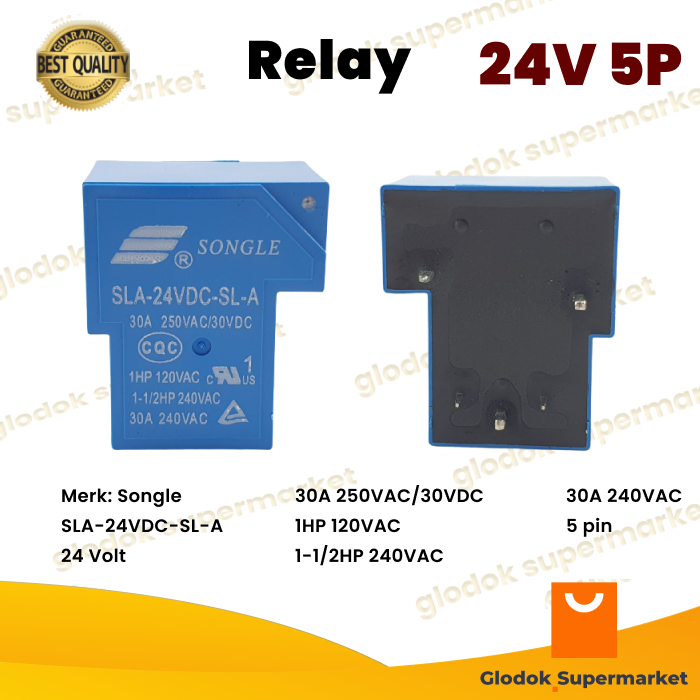 Relay Songle Kodok DC 24V 5 Pin SLA-24VDC-SL-A 24 Volt 5p Power Riley ...