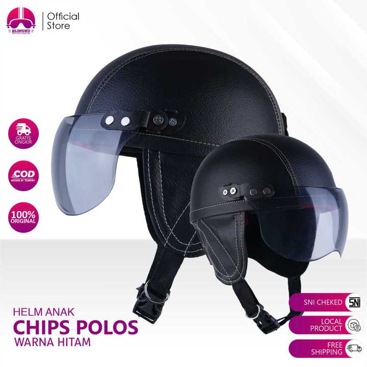 Hijmuku Helm Anak 1 2 3 4 Tahin Chips Retro Vintage Polos Hitam Kaca ...