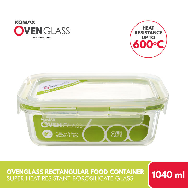 Komax Oven Glass Rectangular Food Container 1040ml BPA Free Airtight and Leak Proof Food Keeper ...