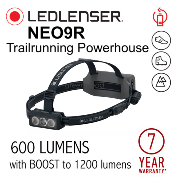LEDLENSER NEO9R ( 600 Lumen, Boost 1200 Lumens / Rechargeable ) Rear Red Light, Chest Belt ...