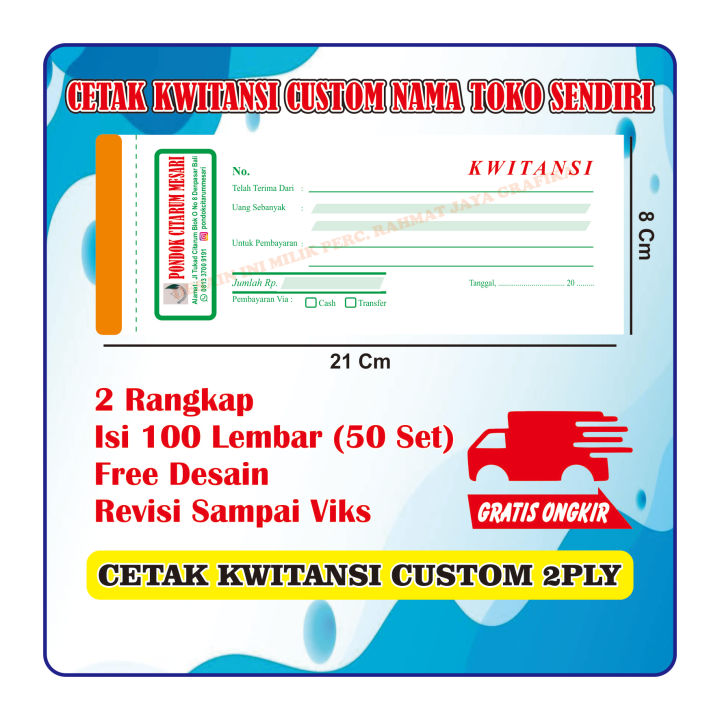 CETAK KWITANSI CUSTOM (MINIMAL ORDER 4 BUKU) / 2Ply/Rangkap Isi 100 ...
