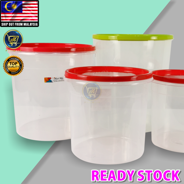 PlatMart - 6L/8L/14L/15L Plastic Transparent Round Container With Lid ...