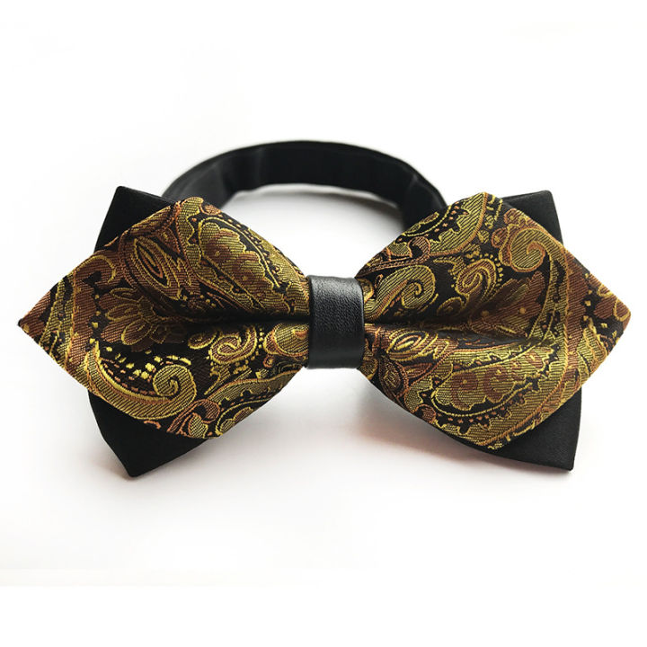 6*12 Cm Mens Golden Double Layer Pointed Bow Ties Men Fashion Formal ...