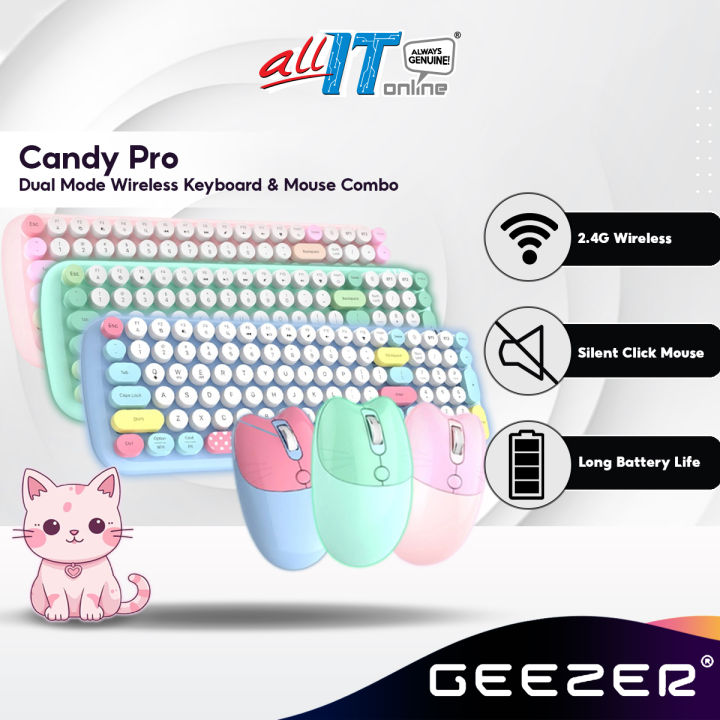 GEEZER Candy Pro Bluetooth Wireless Keyboard and Mouse Combo Set with ...