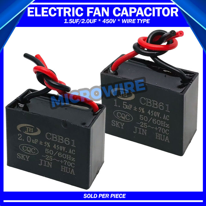 ELECTRIC FAN CAPACITOR W/ WIRE 1.5 uf 2 uf 400v 450v AC Ceiling Fan ...