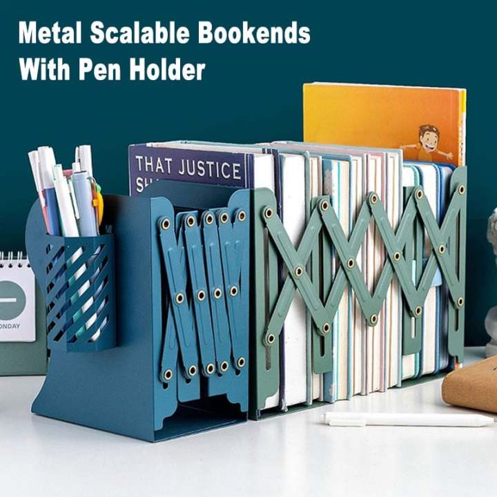 Adjustable Bookend Book Holder Retractable Book Stand Compartments with ...