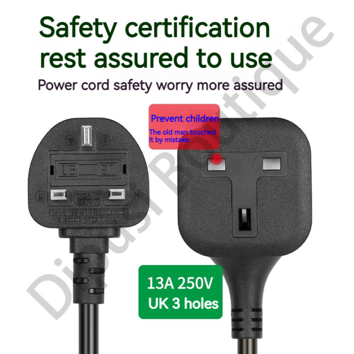 BLACK WHITE 13A UK 3 PIN PLUG British Standard Extension Power Cord ...