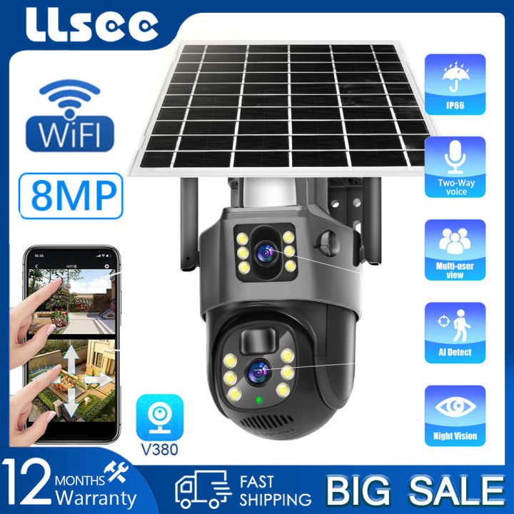 LLSEE V380 Pro Dual Lens Solar Wireless CCTV WIFI Camera 360 PTZ CCTV Outdoor Waterproof IP66 ...