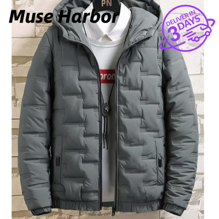 Muse Harbor ⚡️การจัดส่งภายใน 3 วัน⚡️เสื้อแจ็คเก็ตบุนวมขนเป็ดสีดำมีฮู้ด ...