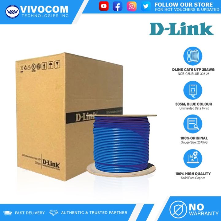 D-Link Cat6 UTP 25AWG Solid 305M (NCB-C6UBLUR-305-25) Blue Color Solid Pure Copper | Lazada PH