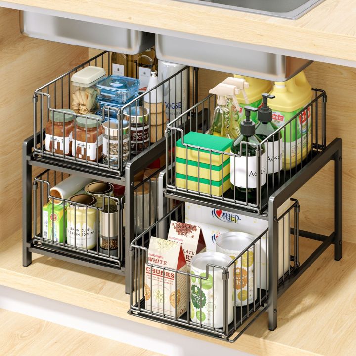 Under Sink Storage Rack Cabinet Storage Rack Multi-layer Removable Pull ...