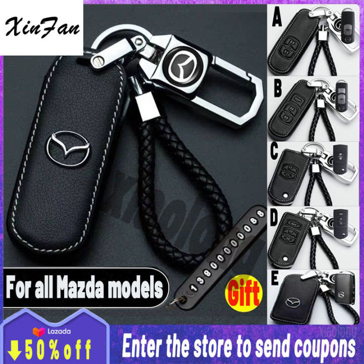 XINFAN หนังคุณภาพสูงสำหรับ Mazda Key Cover Remote Key พร้อม Key ผู้ถือ ...