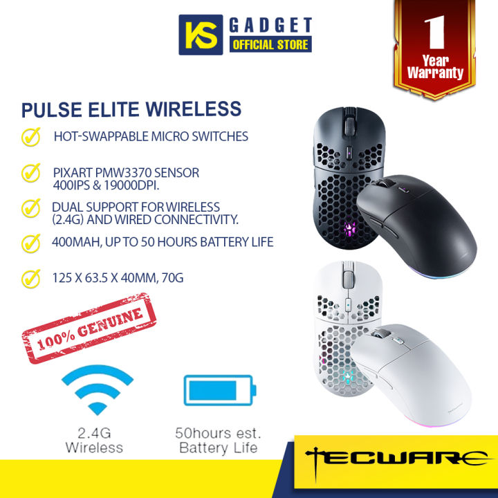 TECWARE PULSE ELITE WIRELESS GAMING MOUSE BLACK | WHITE ( 2.4G WIRELESS ...