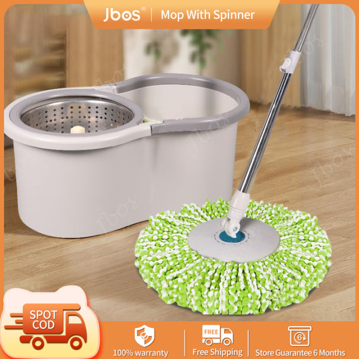 JbosHome Spin Mop With Spinner and Bucket gray Black blue Stainless ...